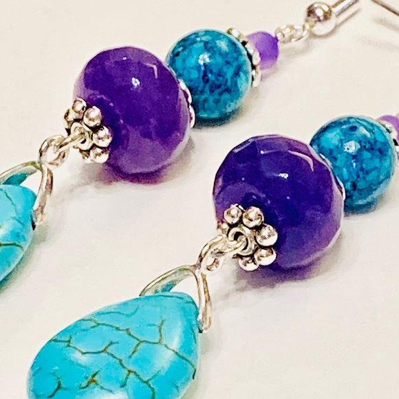 JK Designs | Jewelry | Bright Purple Jadeite Azurite Stone Earrings ...